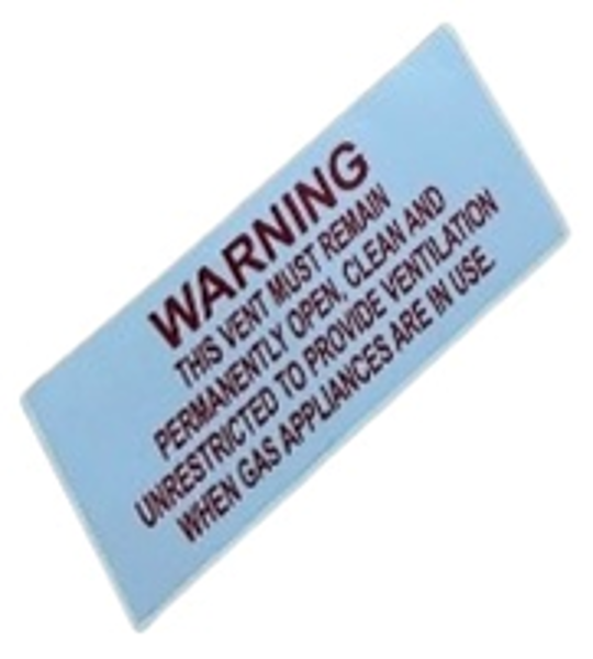 Vent Warning Label (WHITE) - Gas Components Australia